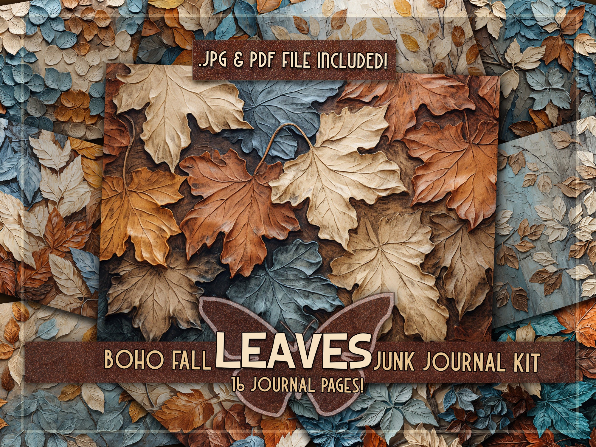 Autumn Fall Leaves Junkjournal Paper Printable Boho Leave Papers Autumn ...