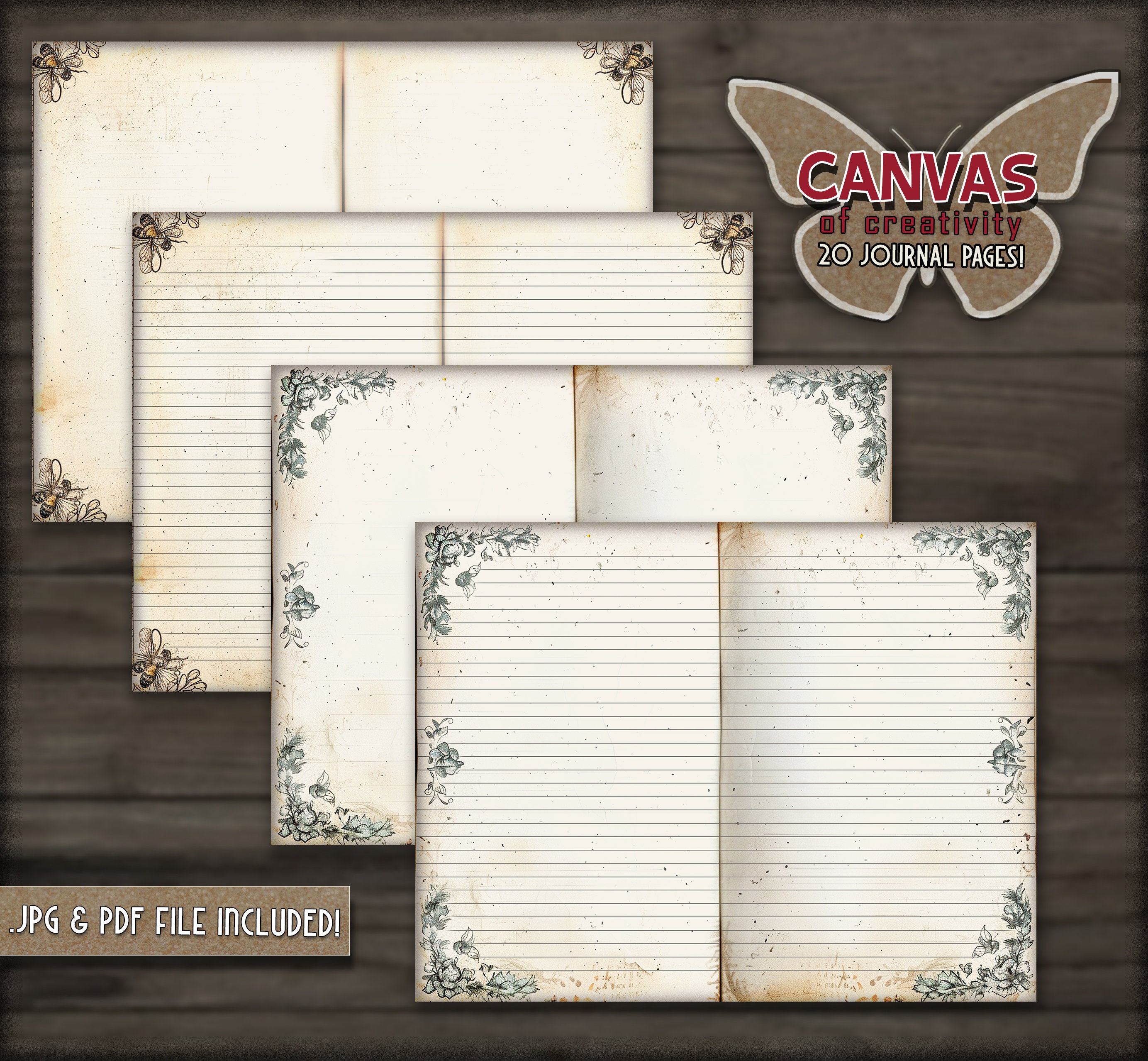 Blank Papers Junkjournal Kit Printable Ruled Sheet Minimal Designs ...
