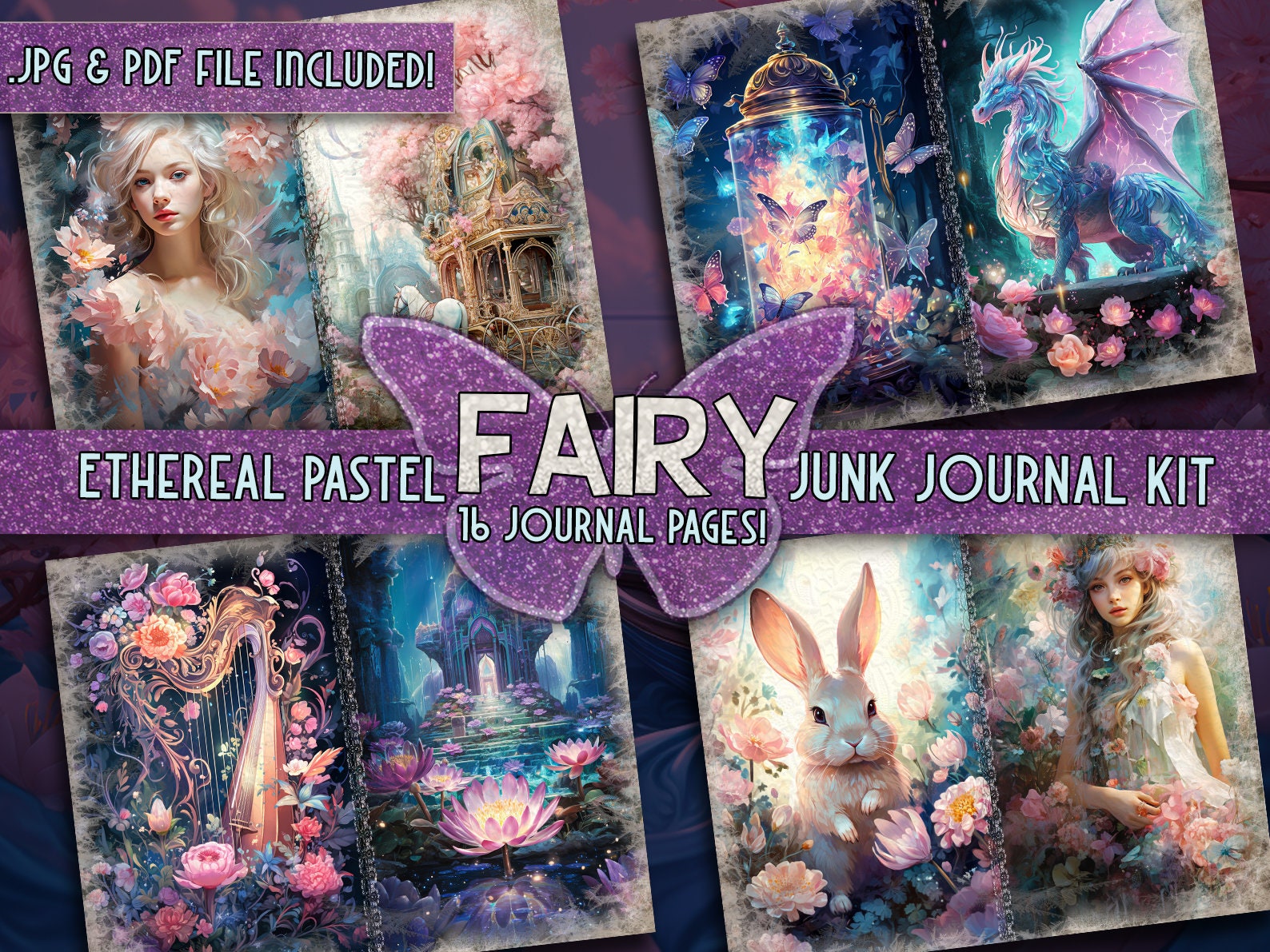 Magical Fairy Printable Papers Pastel Junkjournal Fairytale Princess ...