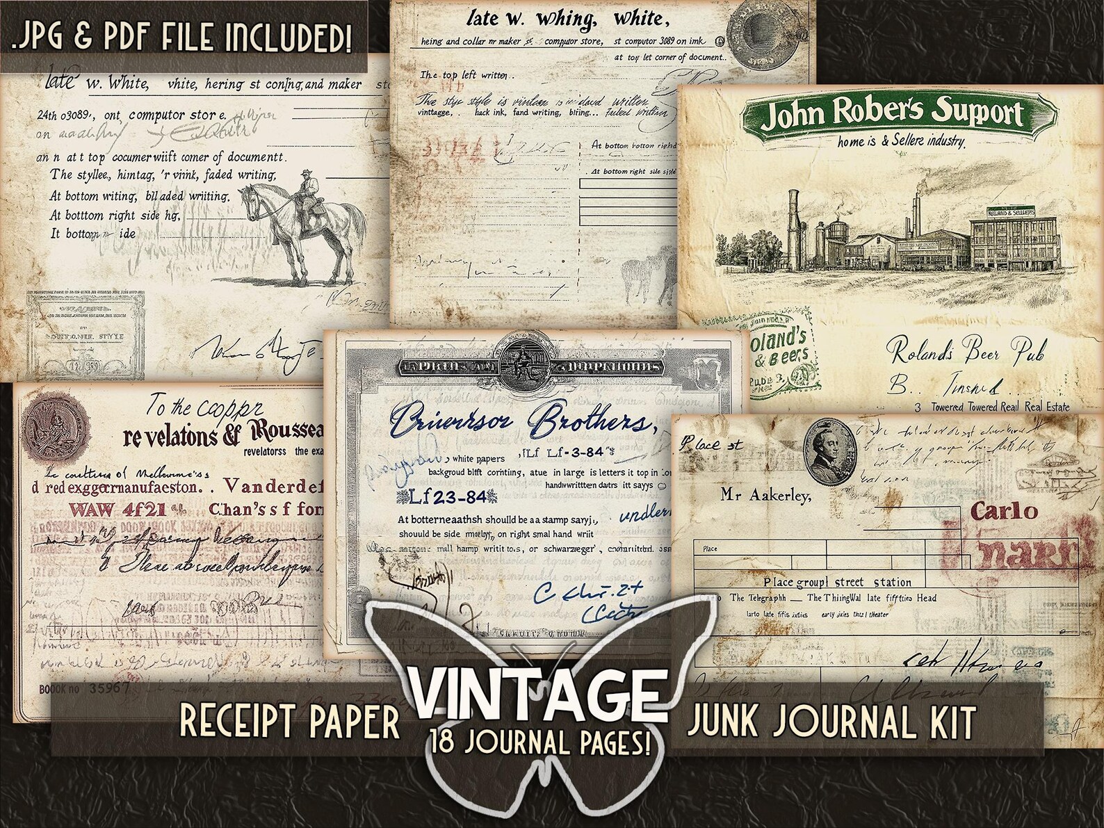 Antique Papers Printable Kit Vintage Ledger Receipt Journal Old ...