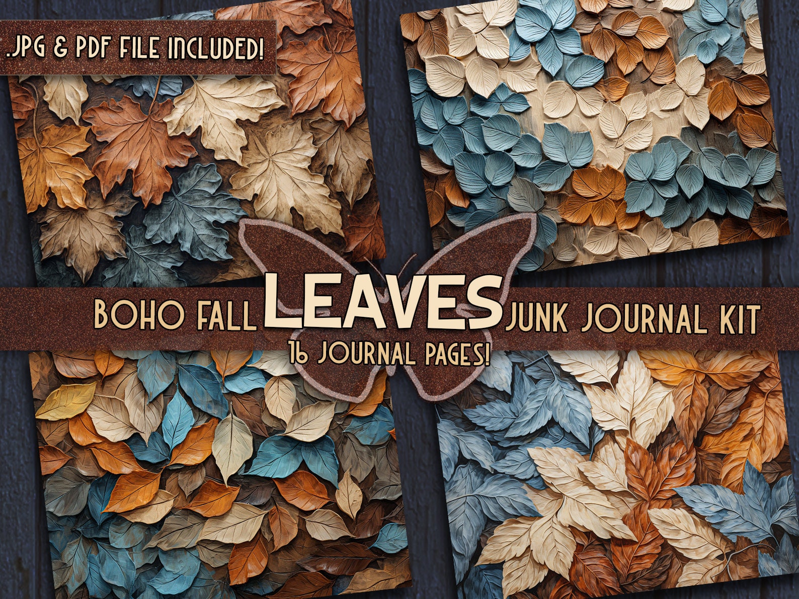 Autumn Fall Leaves Junkjournal Paper Printable Boho Leave Papers Autumn ...