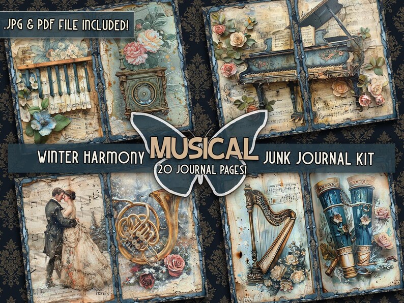 Memory Book Music Papers Printable Vintage Winter Valentine Junkjournal ...