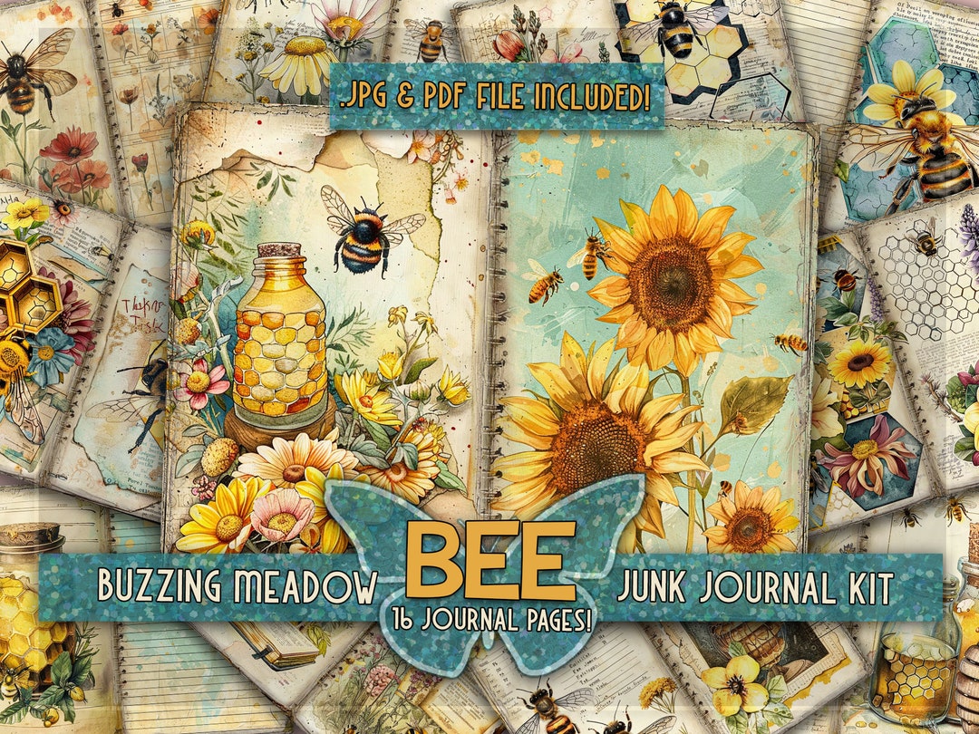 Bee Printable Junk Journal Summer Papers Digital Honeycomb Printful ...