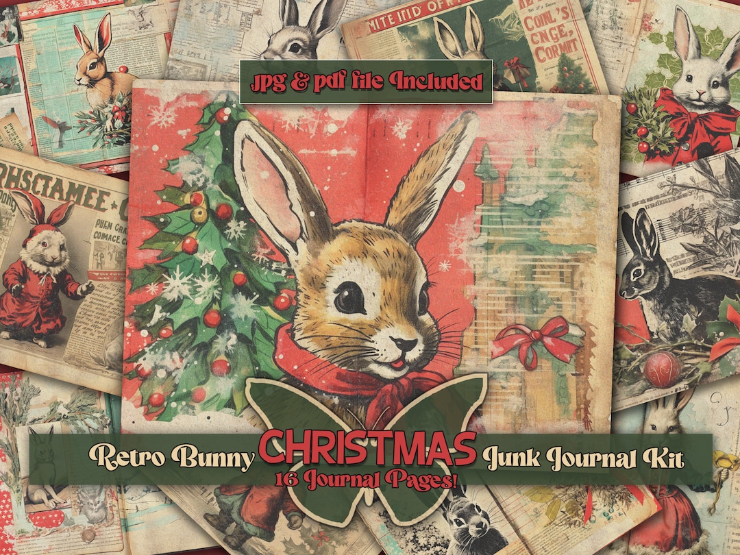 Christmas Bunny Printable Retro Junkjournal Papers Christmas Rabbit ...