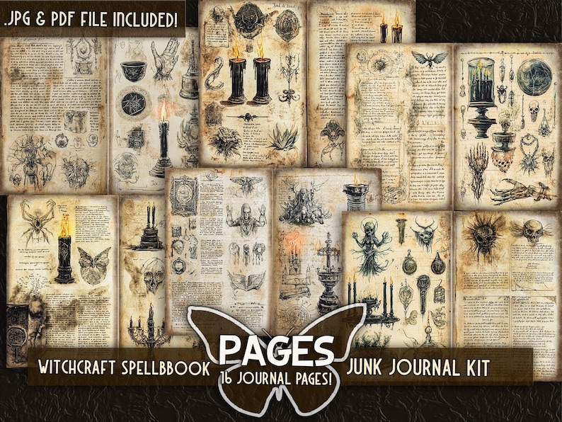 Witchcraft Spell Pages Printable Grimoire Magic Spellbook Page Vintage ...