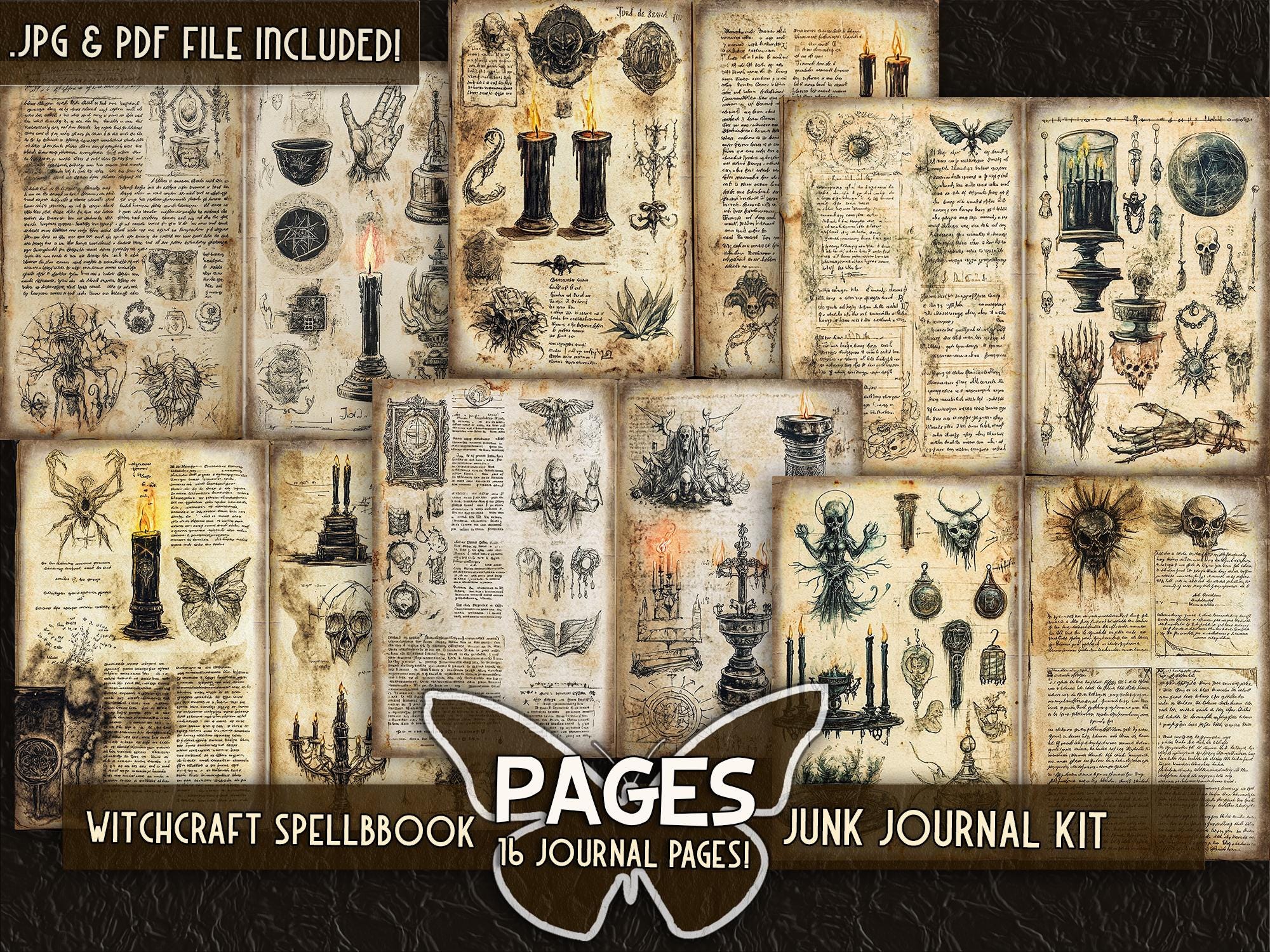 Witchcraft Spell Pages Printable Grimoire Magic Spellbook Page Vintage ...