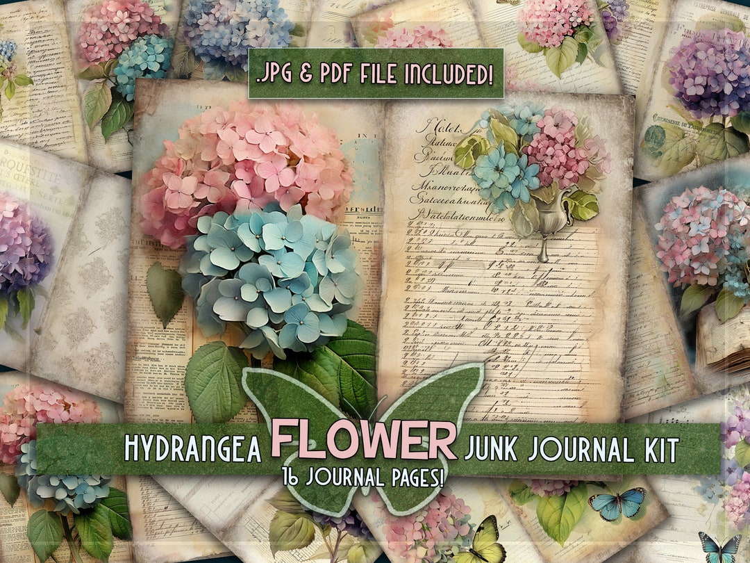 Hydrangea Flower Printable Junkjournal Papers Vintage Autumn Flower ...