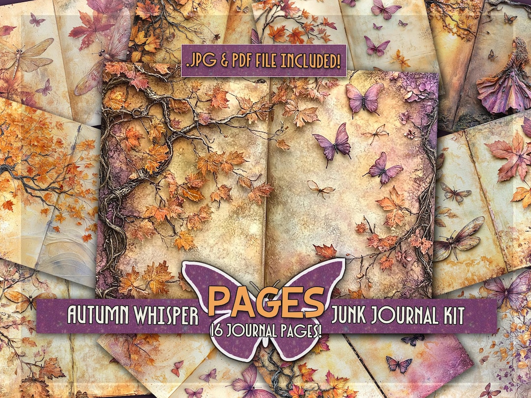 Printable Autumn Journal Papers Butterfly Junkjournal Digital Fantasy ...