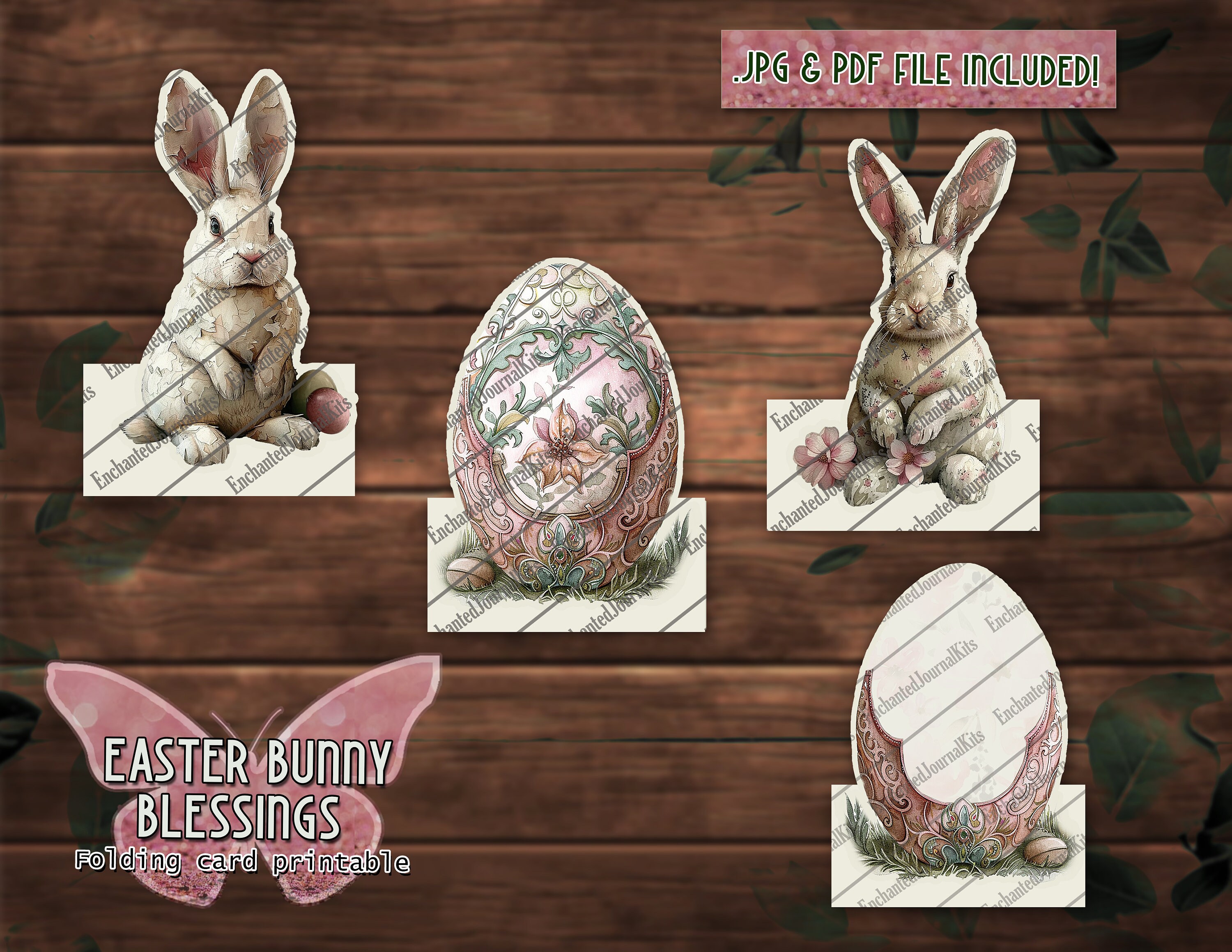 Easter Gift Card Printable Bunny Clipart Ephemera Easter Egg Printful ...