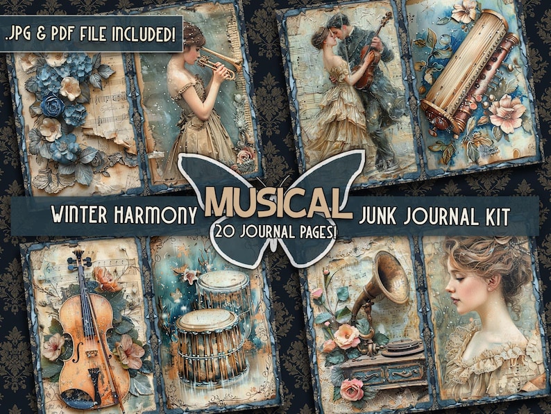 Memory Book Music Papers Printable Vintage Winter Valentine Junkjournal ...