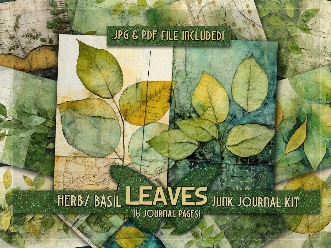 Leaves Papers Junkjournal Kit Printable Botanic Papers Vintage Digital ...