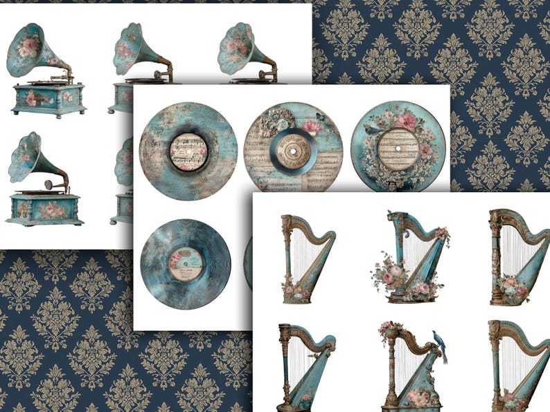Musical Clipart Png Notes Printable Vintage Blue Junkjournal Ephemera ...