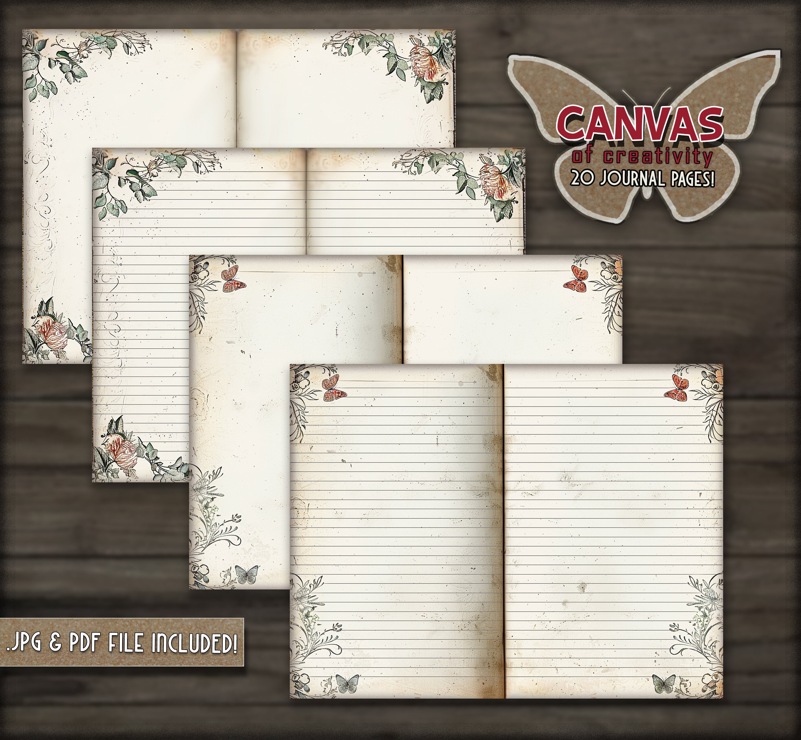 Blank Papers Junkjournal Kit Printable Ruled Sheet Minimal Designs ...