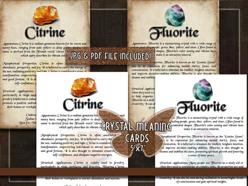 Crystal Meaning Cards Printable BOS Grimoire Pages Gemstone Mean Cards ...