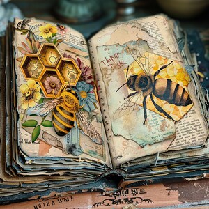 Bee Printable Junk Journal Summer Papers Digital Honeycomb Printful ...