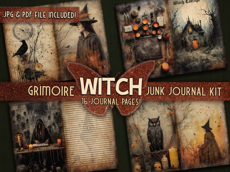 Grimoire Witch Junkjournal Printable Kit Ephemera Autumn Witchie Pages ...