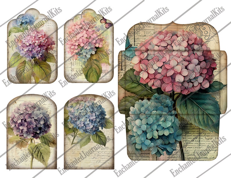 Hydrangea Printable Floral Ephemera Papers Junkjournal Gifted Addon Kit ...