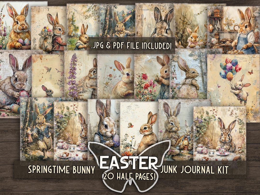 Easter Bunny Printable Journal Rabbit Art Papers Easter Junkjournal ...