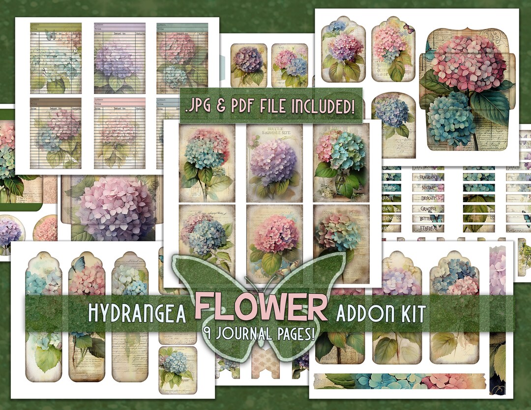 Hydrangea Printable Floral Ephemera Papers Junkjournal Gifted Addon Kit ...