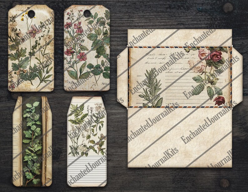 Botanical Junk Journal Ephemera Herbs Printable Cards Addon Garden ...