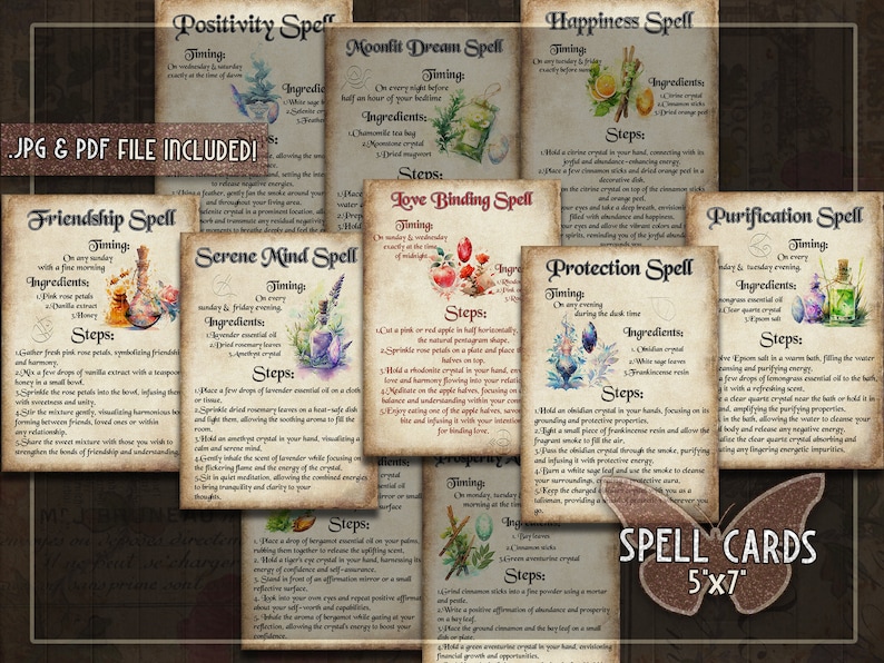 Printable Grimoire BOS Spell Cards Magical Spell Pages Witch Spellbook ...