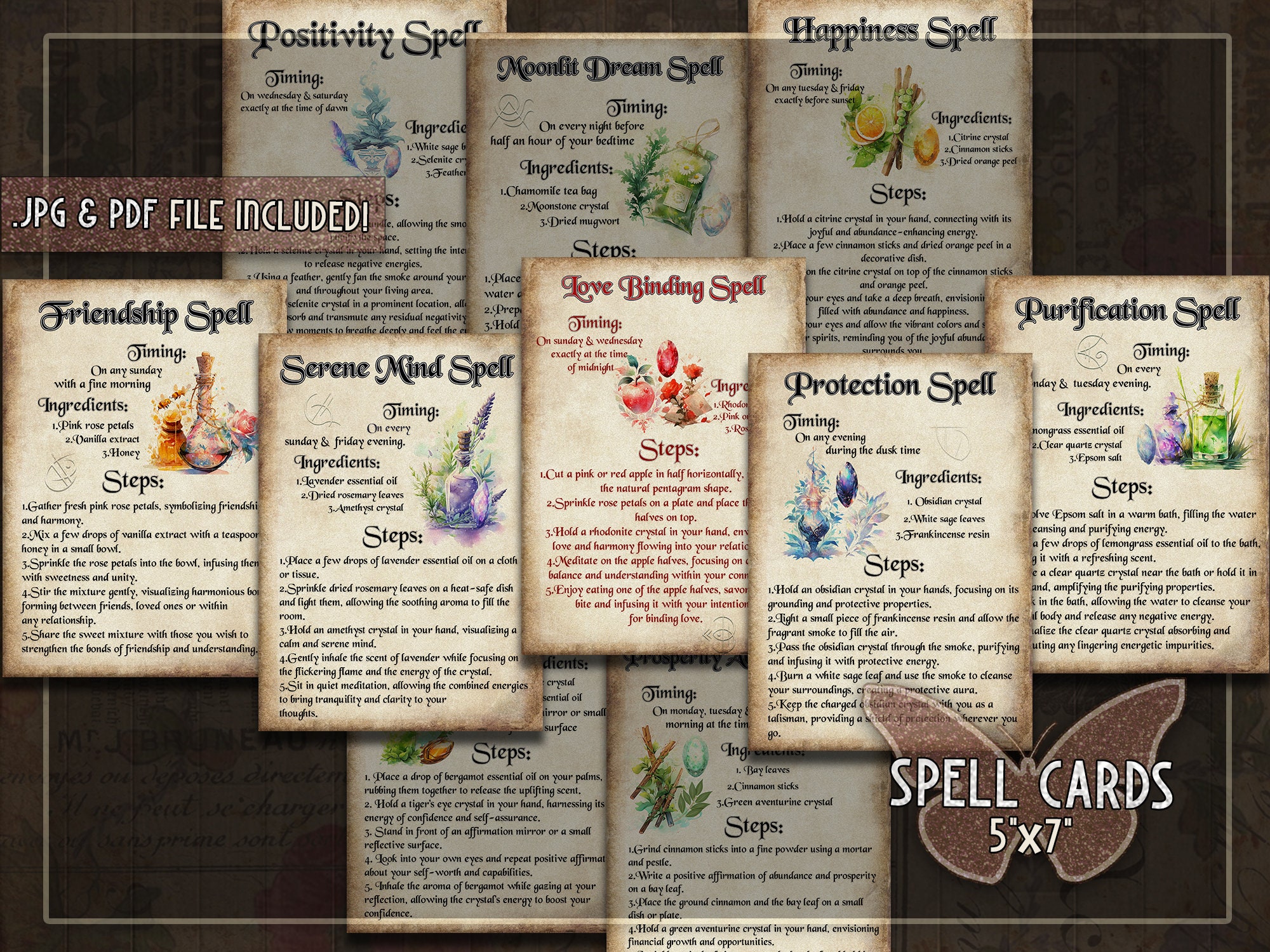 Printable Grimoire BOS Spell Cards Magical Spell Pages Witch Spellbook ...