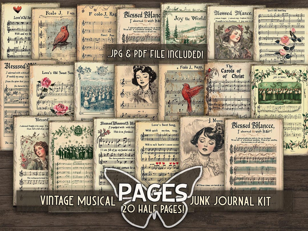 Vintage Musical Paper Printable Music Notes Digital Rustic Junk Journal ...