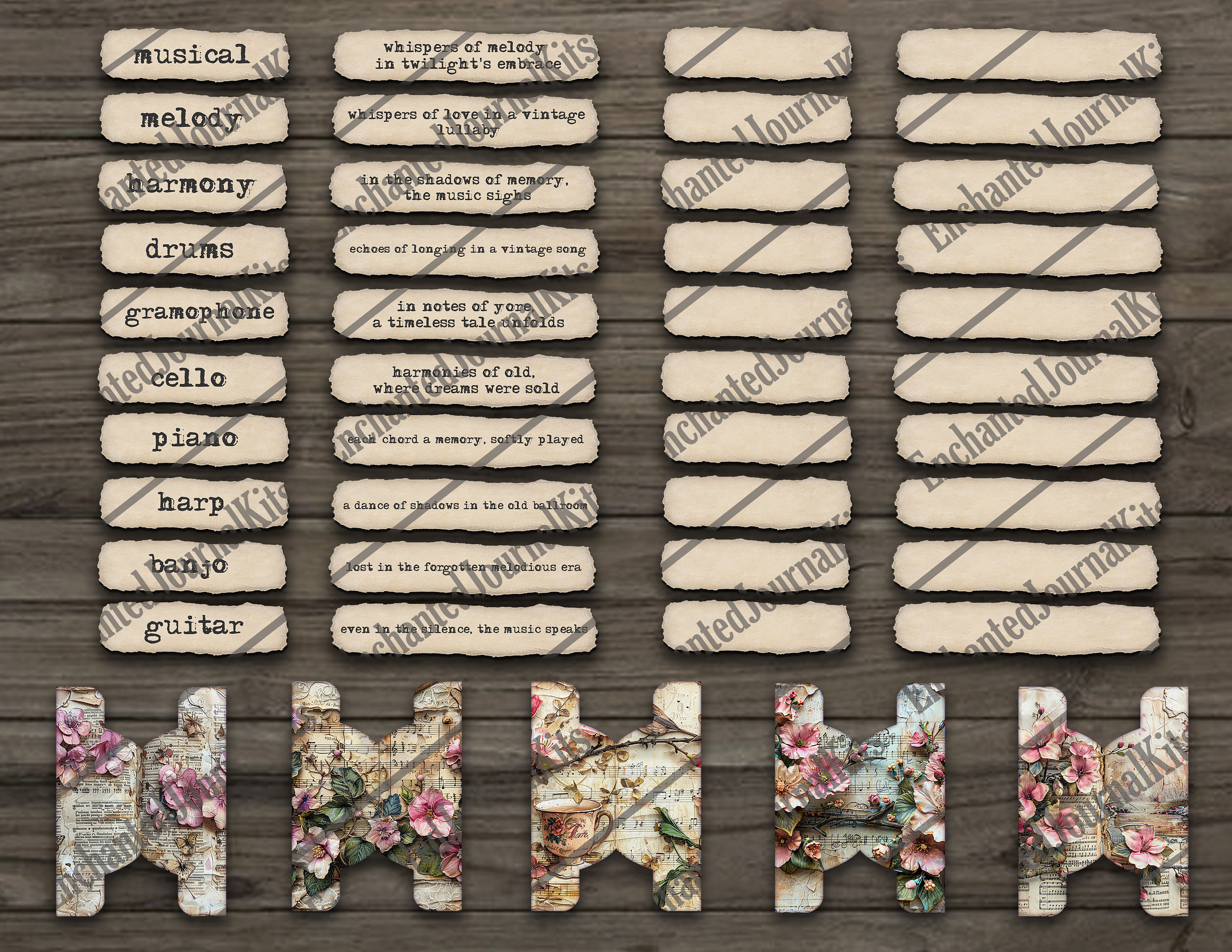 Musical Ephemera Papers Kit Printable Addon Tags Envelop Printed ...
