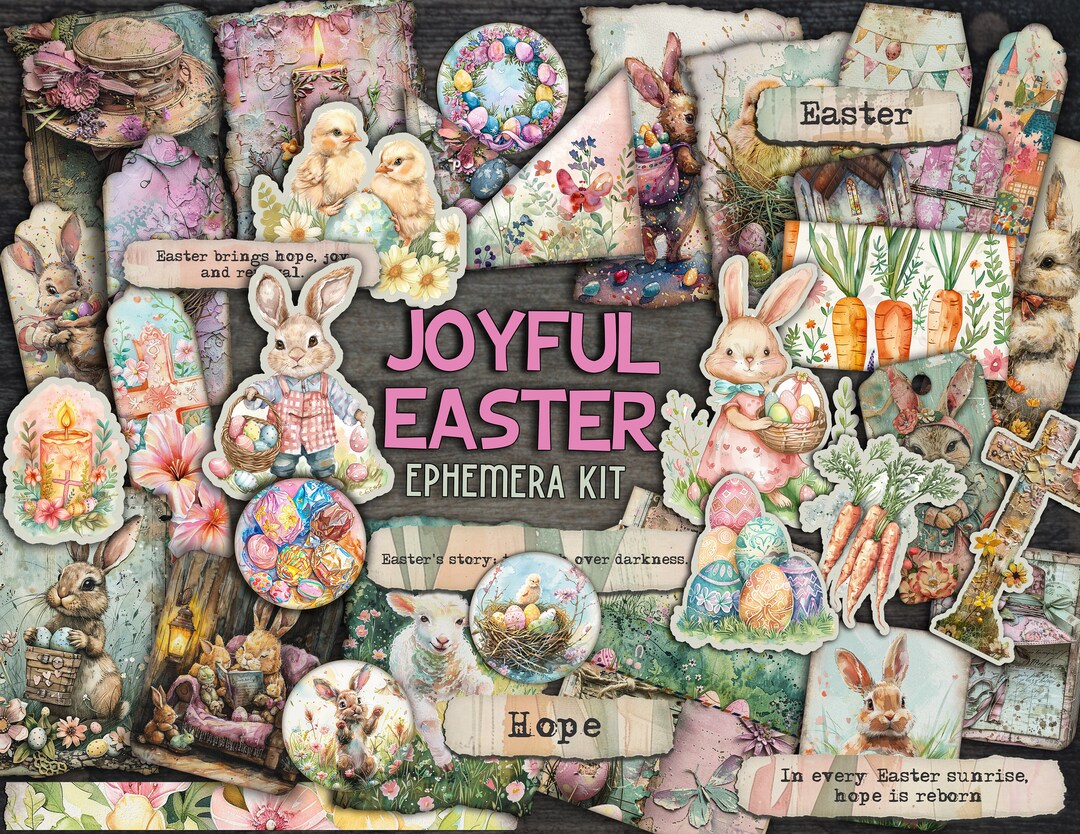 Easter Papers Ephemera Printable Bunny Tags Pockets Envelop Digital ...