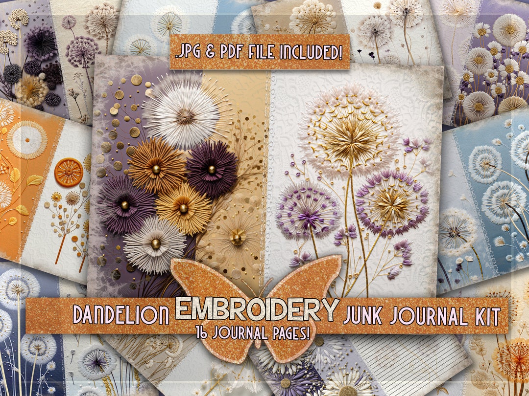 Embroidery Printful Papers Digital Stitched Junk Journal Printable ...