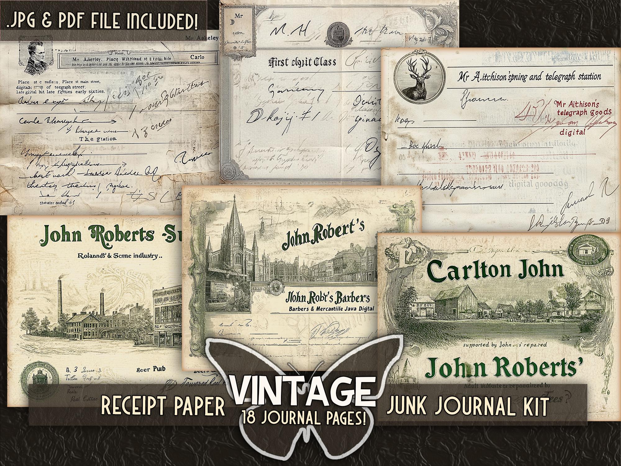 Antique Papers Printable Kit Vintage Ledger Receipt Journal Old ...