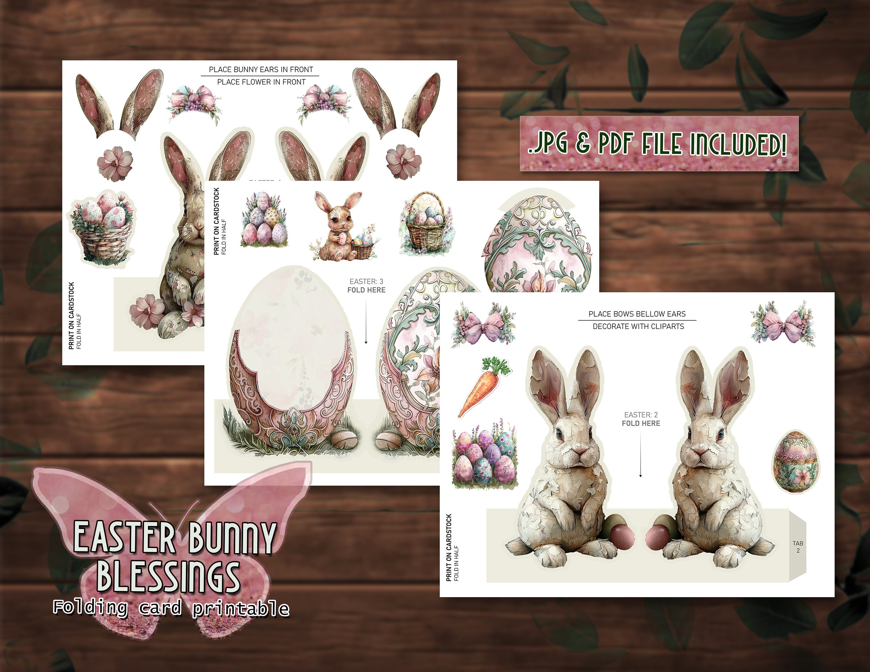 Easter Gift Card Printable Bunny Clipart Ephemera Easter Egg Printful ...