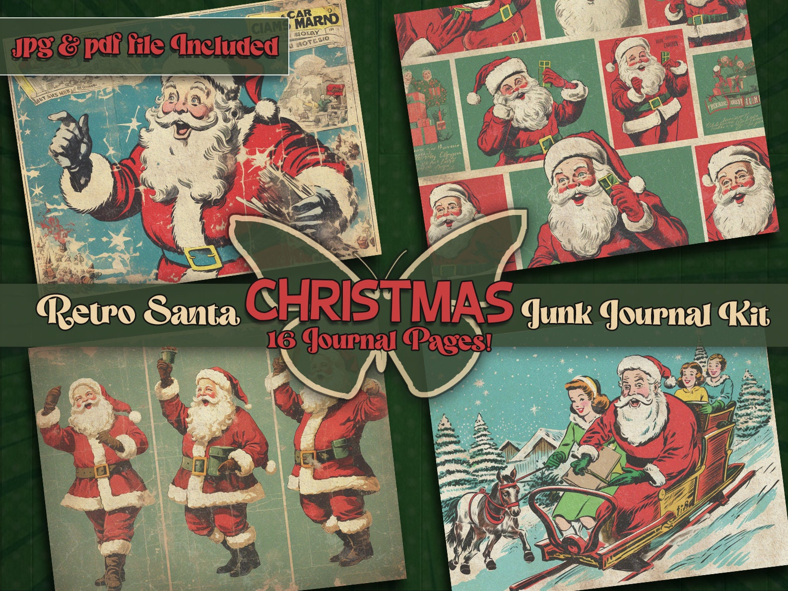 Retro Santa Printful Junkjournal Paper Christmas Vintage Digital ...