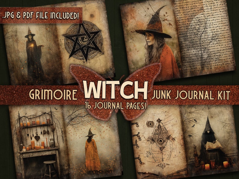 Grimoire Witch Junkjournal Printable Kit Ephemera Autumn Witchie Pages ...