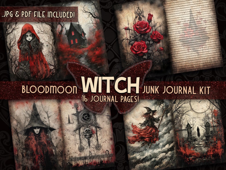 Gothic Witch Junkjournal Printable Papers Kit Witchie BOS Pages ...