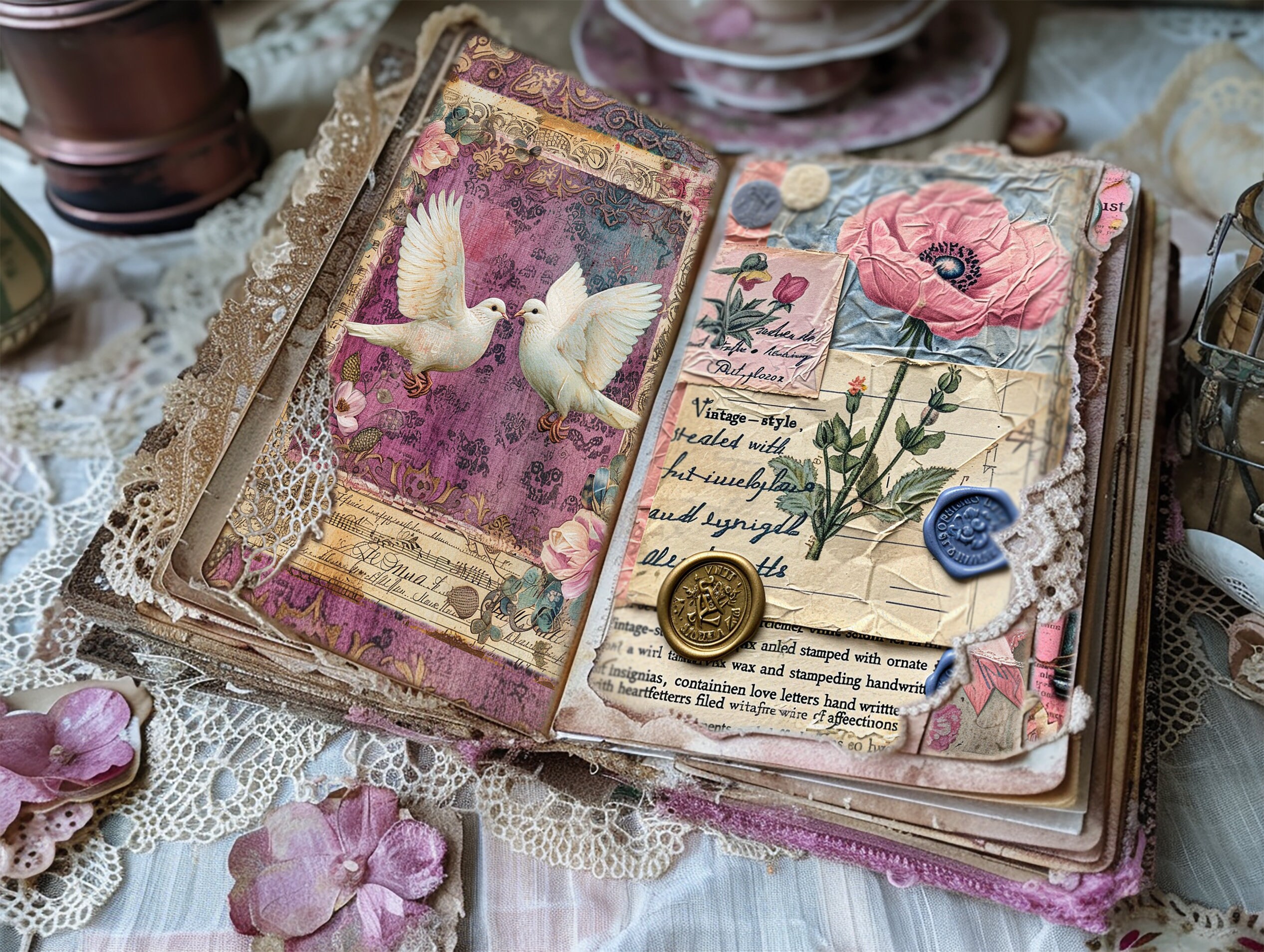 Love Letter Papers Printable Purple Love Junkjournal Rose Letter Pages ...