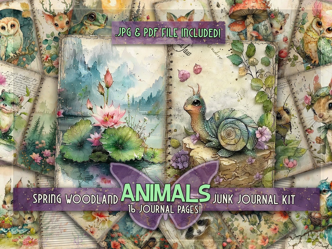 Woodland Animals Printable Junkjournal Spring Forest Papers Whimsical ...