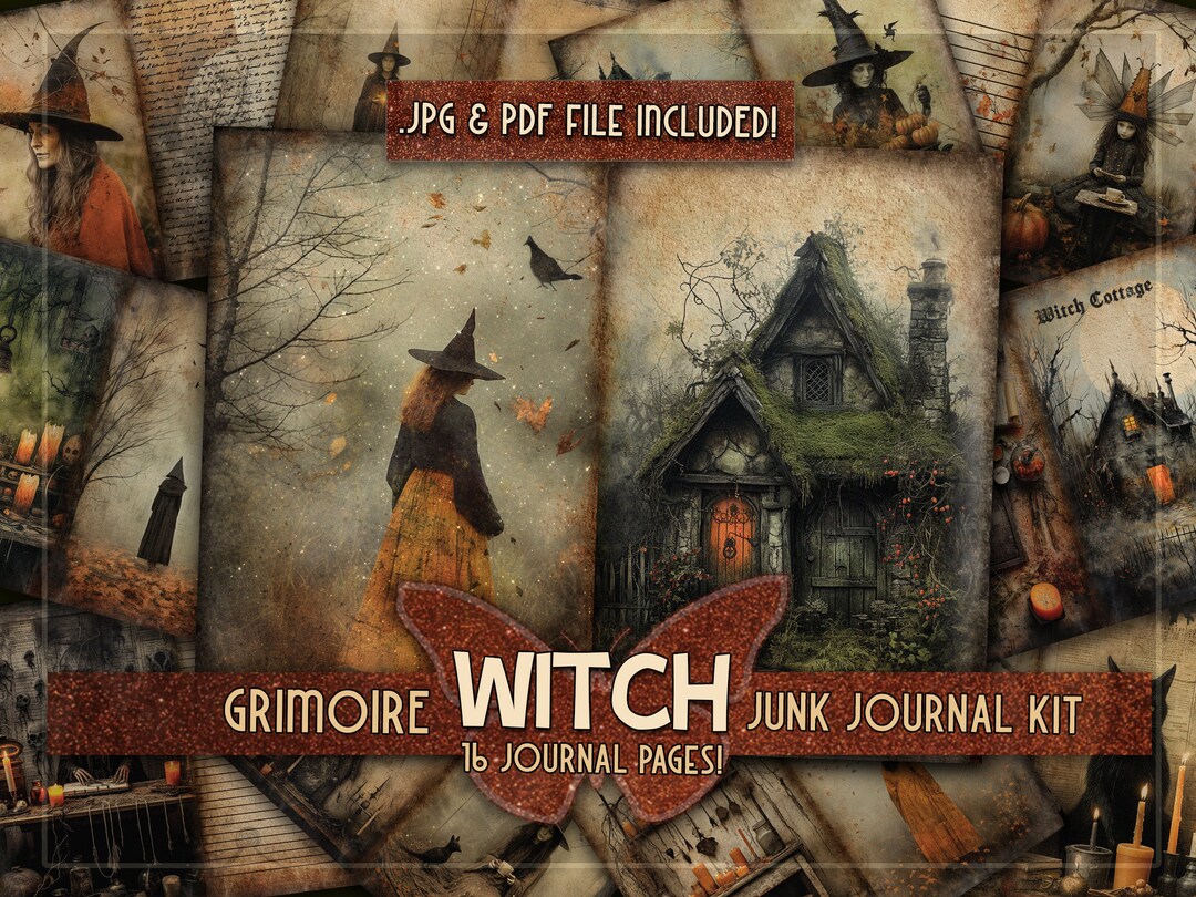 Grimoire Witch Junkjournal Printable Kit Ephemera Autumn Witchie Pages ...