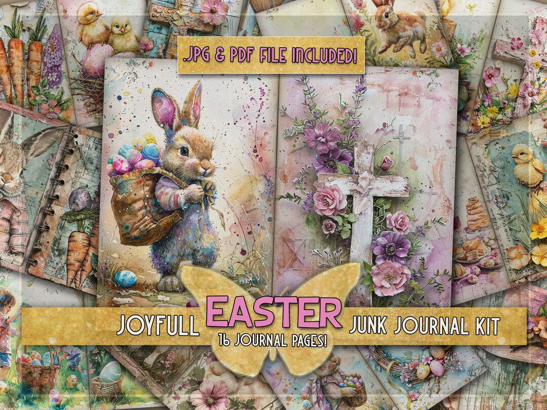 Easter Printable Papers Journal Bunny Holiday Spring Graphics Digital Downloaded Junkjournal ...
