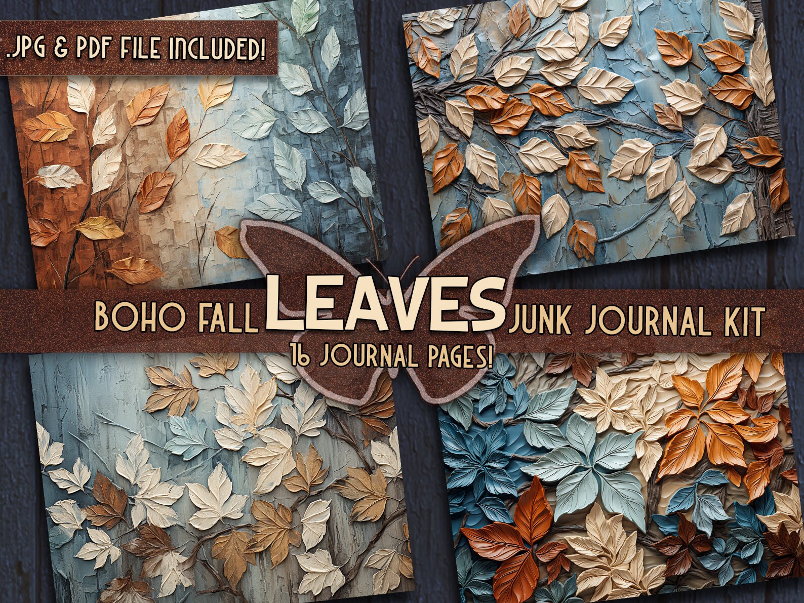 Autumn Fall Leaves Junkjournal Paper Printable Boho Leave Papers Autumn ...