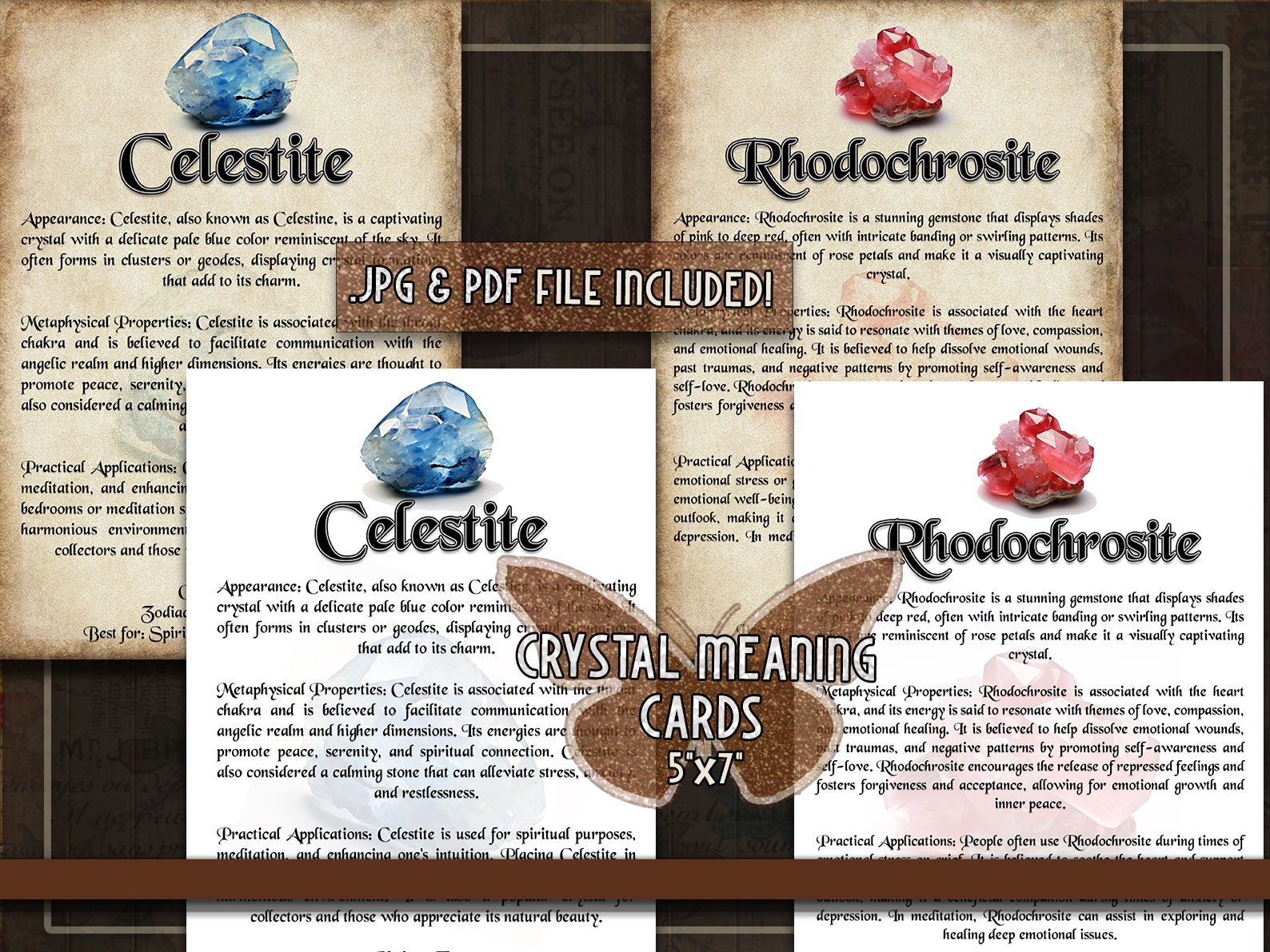 Crystal Meaning Cards Printable BOS Grimoire Pages Gemstone Mean Cards ...