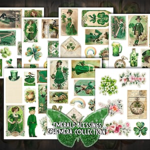 St Patrick Printable Kit Fussy Cut Junkjournal Green Clipart Shamrocks ...