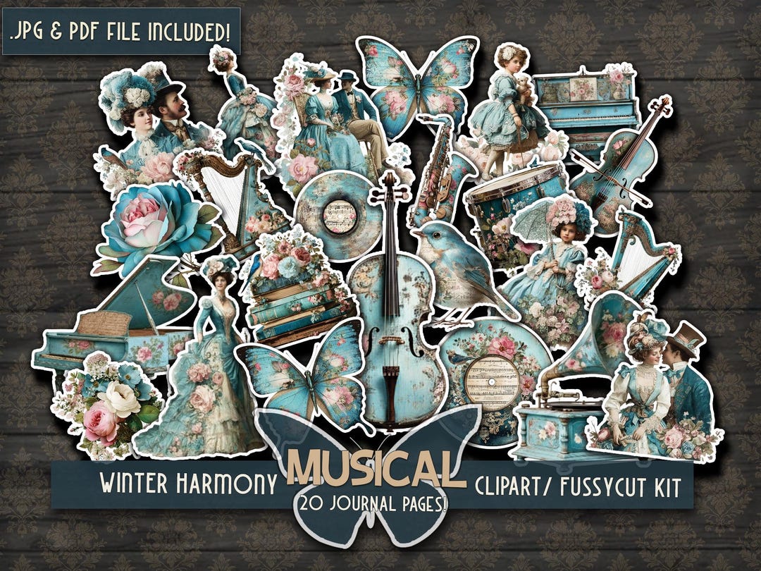Musical Clipart Png Notes Printable Vintage Blue Junkjournal Ephemera ...