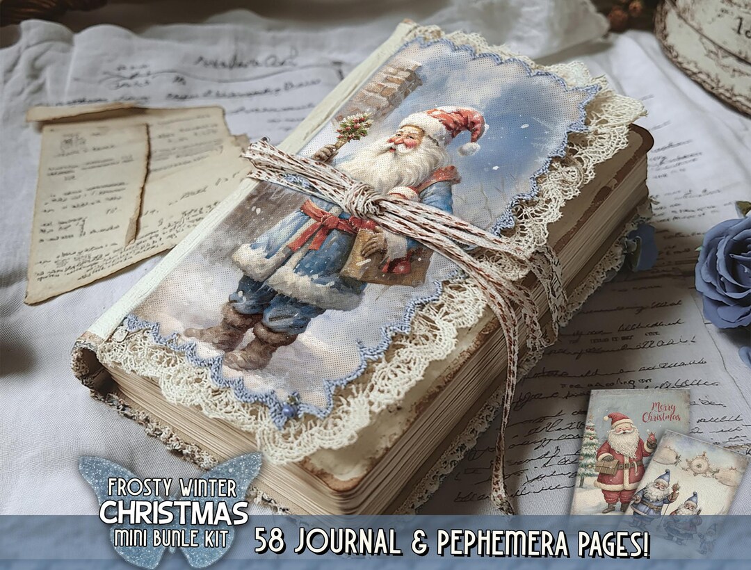 Winter Christmas Bundle Printable Blue Papers Ephemera Bundle Snowman ...