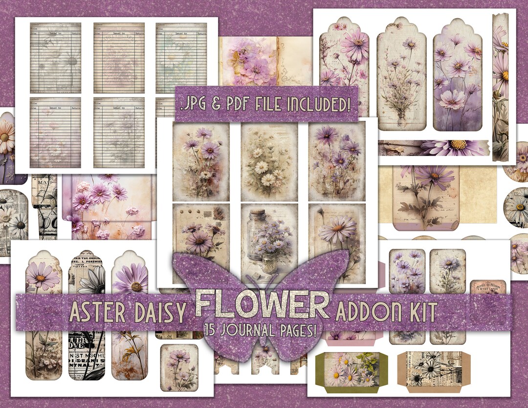Vintage Flower Ephemera Junkjournal Kit Printable Papers Floral Tags ...