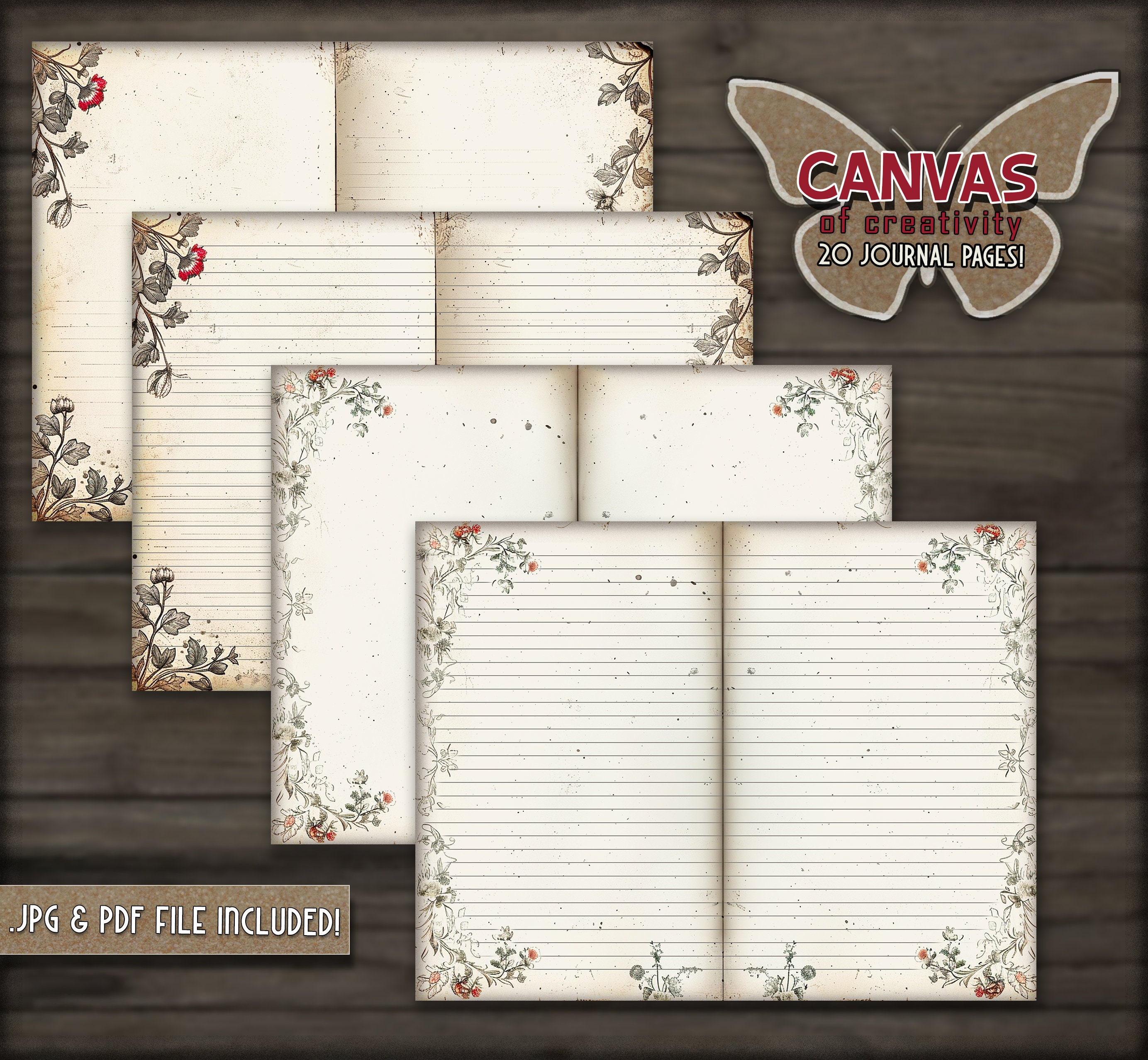 Blank Papers Junkjournal Kit Printable Ruled Sheet Minimal Designs ...