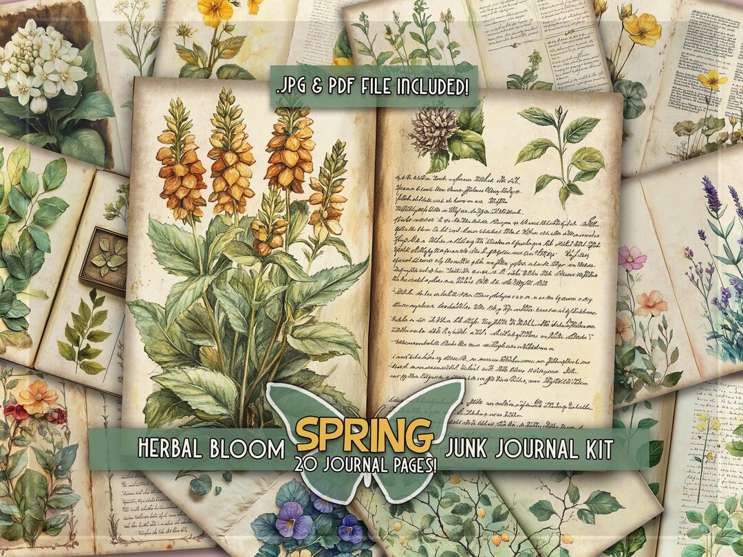 Botanical Herb Printable Papers Spring Floral Junk Journal Apothecary ...