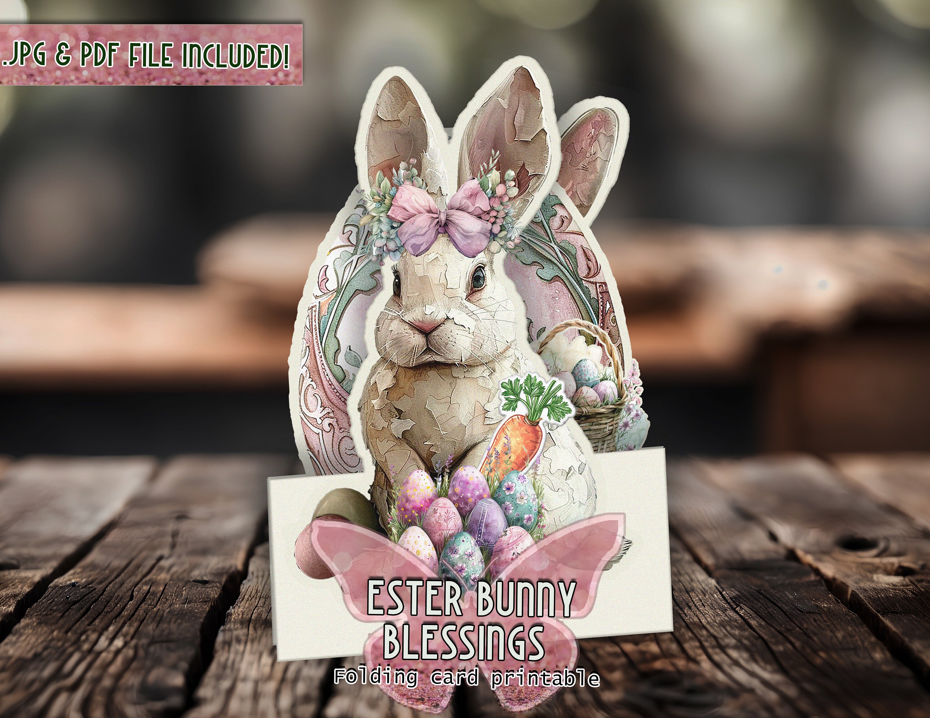 Easter Gift Card Printable Bunny Clipart Ephemera Easter Egg Printful ...