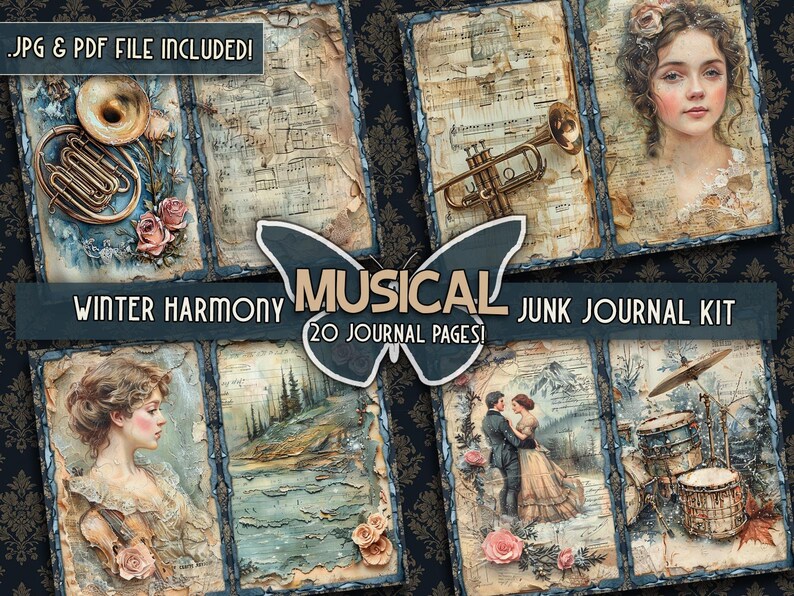 Memory Book Music Papers Printable Vintage Winter Valentine Junkjournal ...
