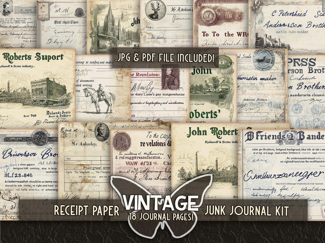 Antique Papers Printable Kit Vintage Ledger Receipt Journal Old ...
